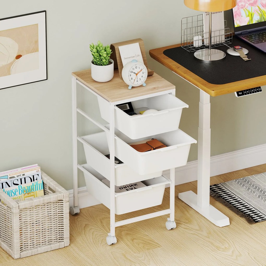 Costway Pojízdný zásuvkový vozík s 4 zásuvkami z plastu – 37 × 32,5 × 71 cm