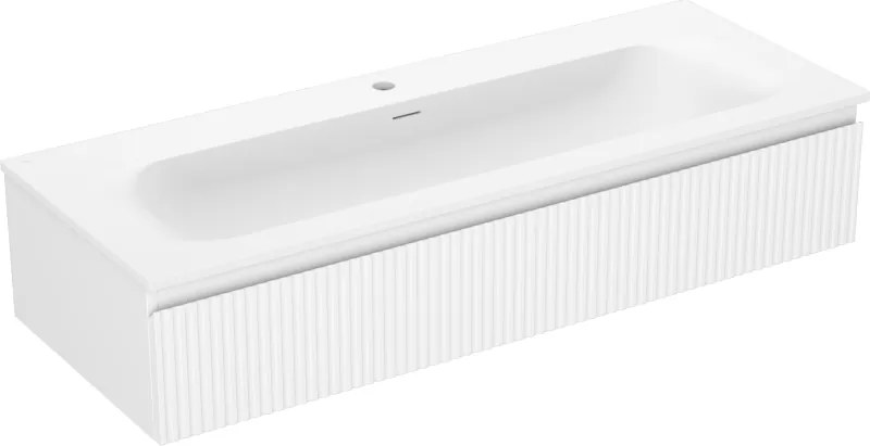 Mexen Rivel, koupelnová skříňka 120 cm s umyvadlem Vela, 1 zásuvka, drážkovaná, bílá matná, 91A20-12023-1-BF01-W23M01