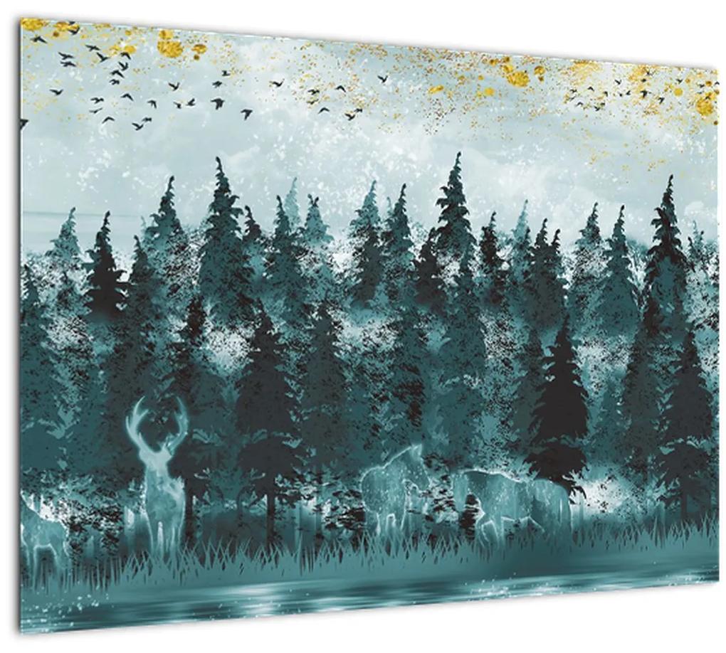Skleněný obraz - Zvířata v lese (70x50 cm)