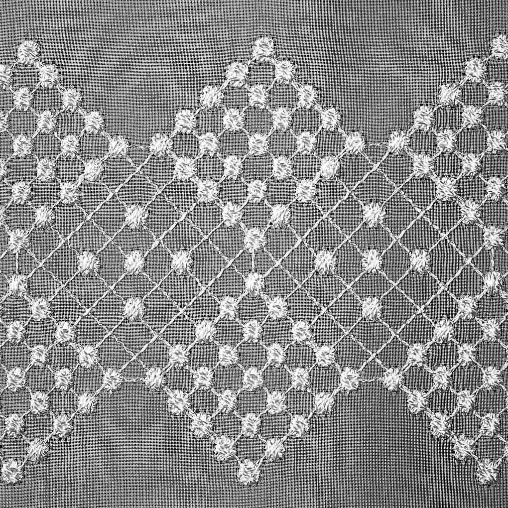 Rand voálová záclona 8634-2B vyšívané kosočtverce v pruzích, s bordurou, bílá, výška 150cm (v metráži)