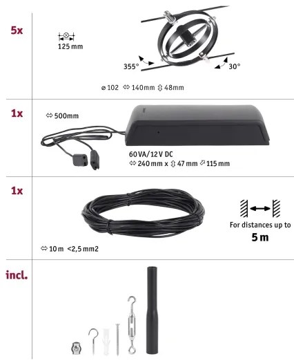 Paulmann 94440 - SADA 5xGU5,3/10W Bodové svítidlo CARDAN 230V černá