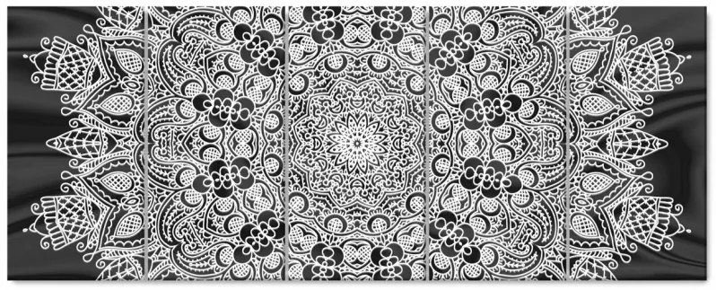 Pětidílný obraz mandala černobílá Velikost (šířka x výška): 150x60 cm