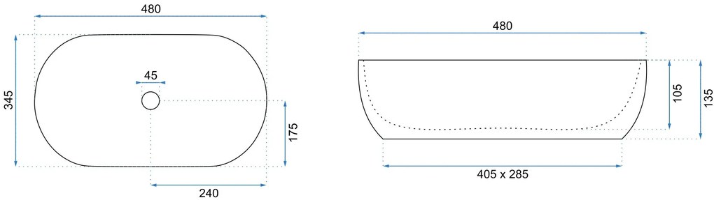 Rea Amelia Marmo Shiny, keramické umyvadlo na desku 480x345x135 mm, imitace kamene, REA-U8001