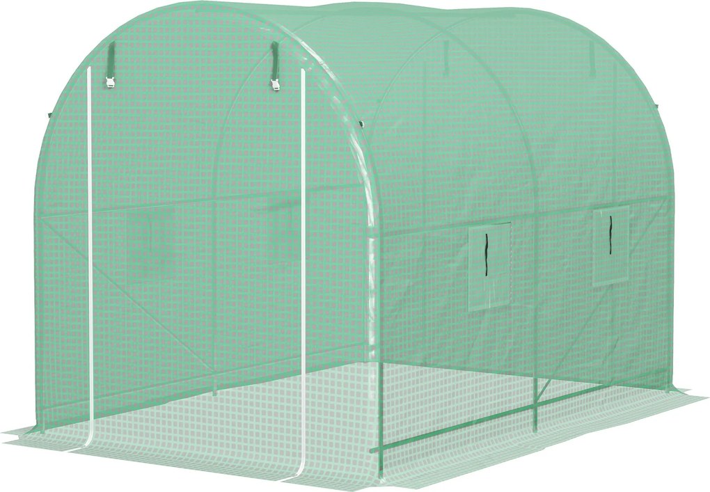 Tunelová skleník Outsunny zahradní se zastavěnou plochou 6 m² 3L x 2Š x 2,10V m, zesílený trubkový rám, dvojitě zipová vrata, 4 okna s rolovacími fun…