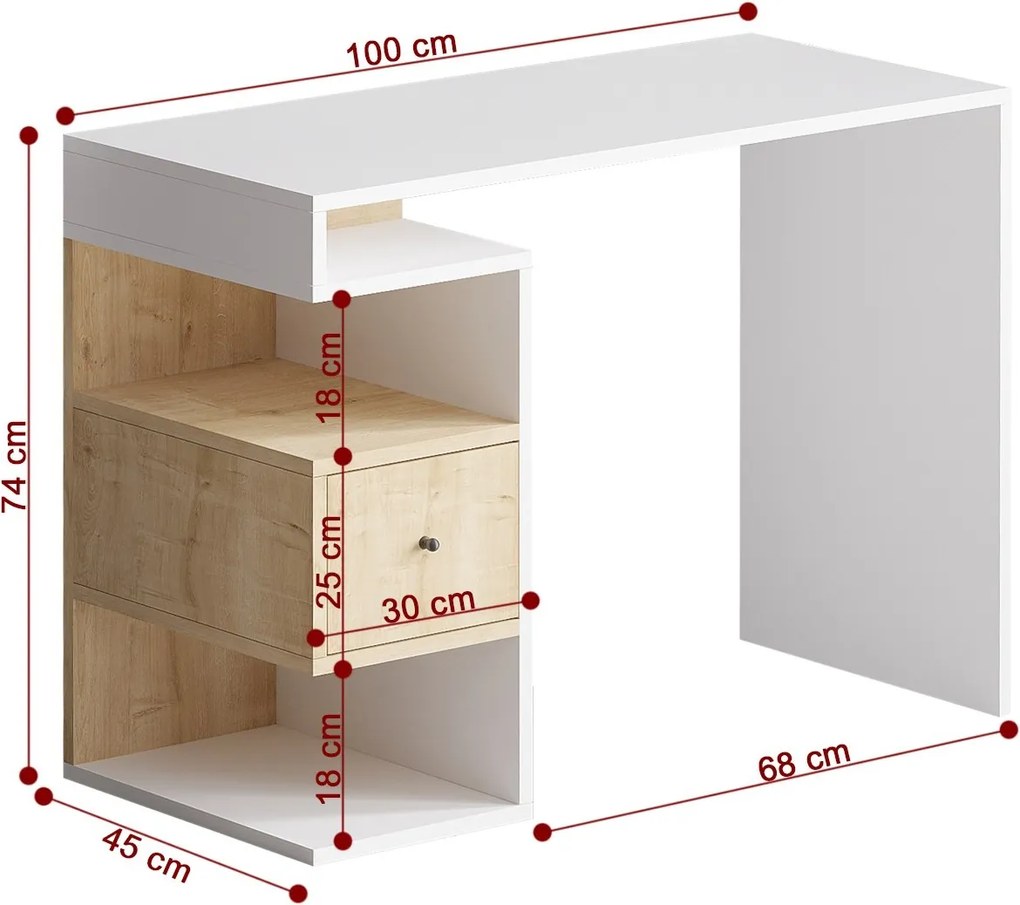 Psací stůl TEMPUS dub přírodní/bílý