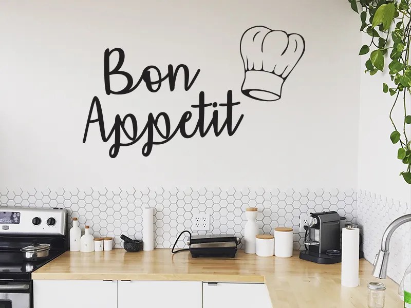 Bon Appetit s kuchařskou čepicí samolepka na zeď 30 x 18 cm