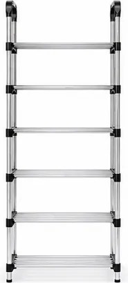 botník, 6 pater, kov/plast, 116x58x25 cm, chrom/černá, Dekorino BB20260056