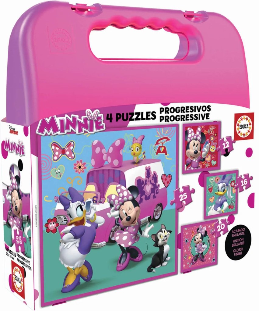 Puzzle educa puzzle v kufříku minnie a daisy 4v1 (12,16,20,25 dílků)