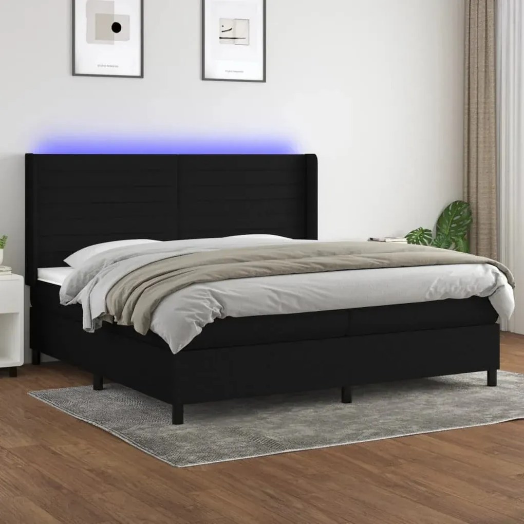 Box Spring Postel S Matrací A Led Černá Textil Černá vodorovné pruhy 200