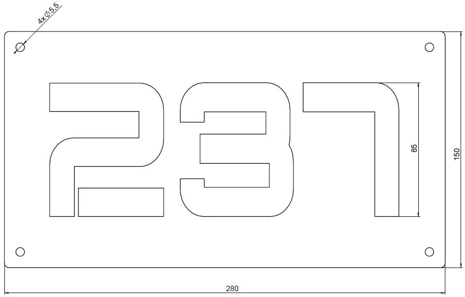 Domovní číslo tabulka lakovaná 14 Velikost: 28 x 15 cm (L), Odstín: RAL 9005 - černá