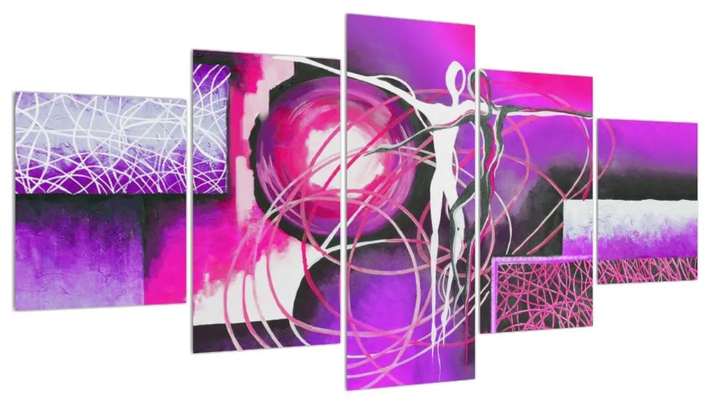 Abstraktní obraz fialových tanečníků (150x80 cm)