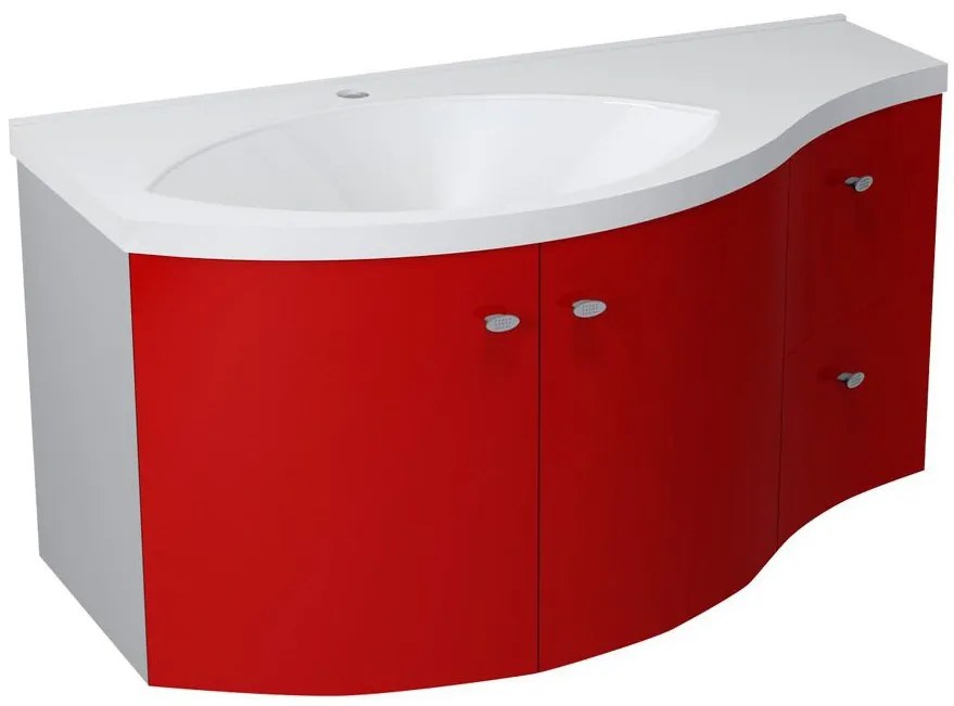 SAPHO - AILA umyvadlová skříňka 110x39cm, červená/stříbrná, zásuvky vpravo (55612) SAPHO