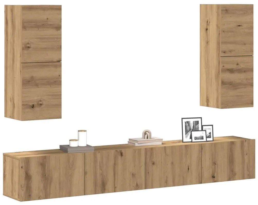 Sada 4 kusů nástěnné TV skříňka dub artisan kompozitní dřevo 3329018