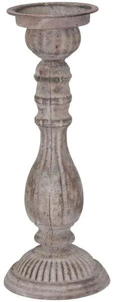 Šedý antik kovový svícen ArtFerro na širokou svíčku - Ø 12,5*33cm