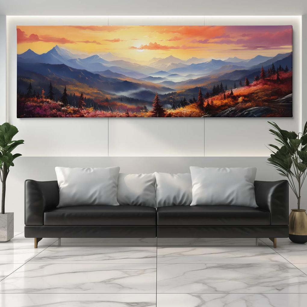Obraz na plátně - Magická podzimní krajina s mlhavým údolím FeelHappy.cz Velikost obrazu: 120 x 40 cm