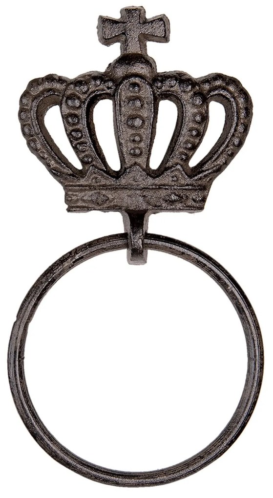 Hnědo černý litinový nástěnný věšák na utěrky / ručníky - 13*4*15 cm