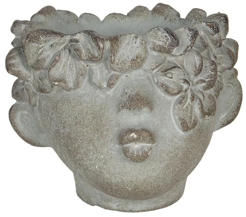 Cementový květináč ve tvaru hlavy s květinami Tete  - 12*10*9 cm