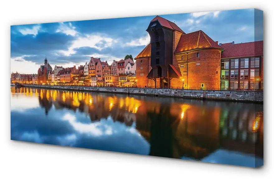 Obrazy na plátně Gdańsk říční budovy 140x70 cm