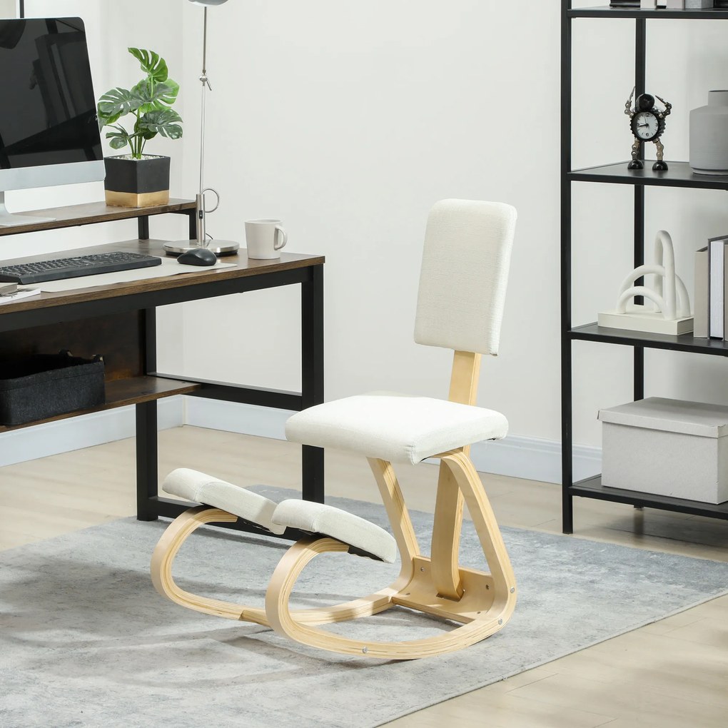 HOMCOM Ergonomická kolenní židle, kolenní stolička, zdravotní židle pro domácnost, kancelář, meditaci, krémová
