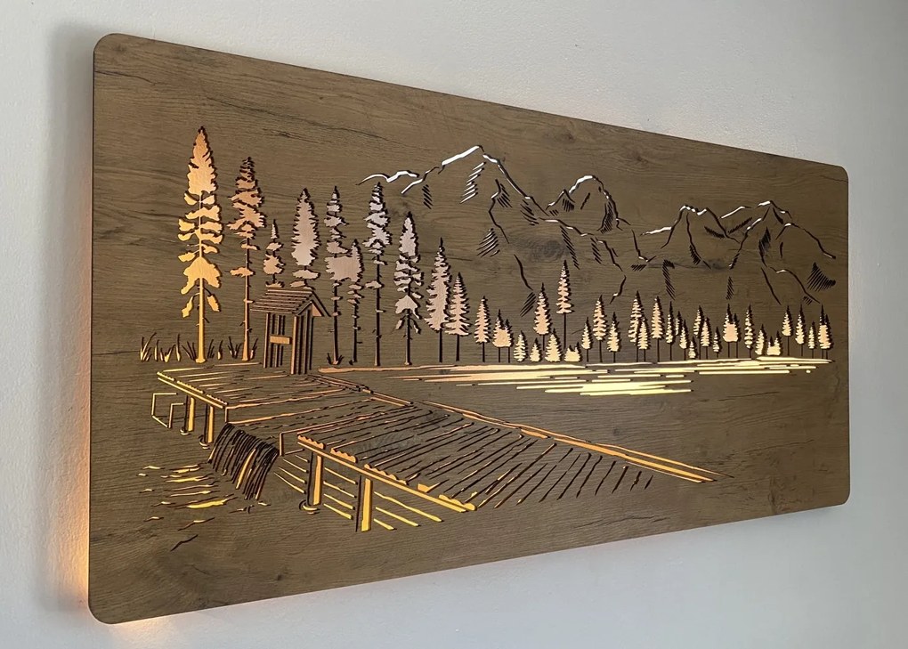 Li-Go "Pod vrcholy hor" světelný obraz 230V 120x60cm provedení povrchu: dub