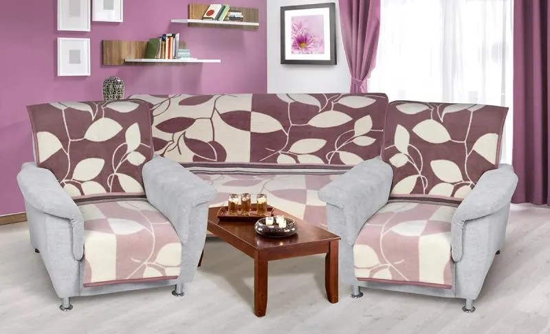Bellatex Souprava Karmela PLUS 3+1+1 Růžová,Béžová 150x200 cm, 2ks 65x150 cm