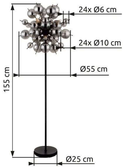 Globo 15633SS - Stojací lampa UDO 6xE14/25W/230V černá/kouřová