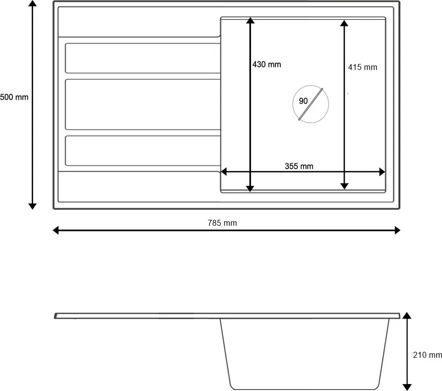 Gamma Modern 8050, 1-komorový granitový dřez 790x500x210 mm, černá, GMA-ZM-8050-BK