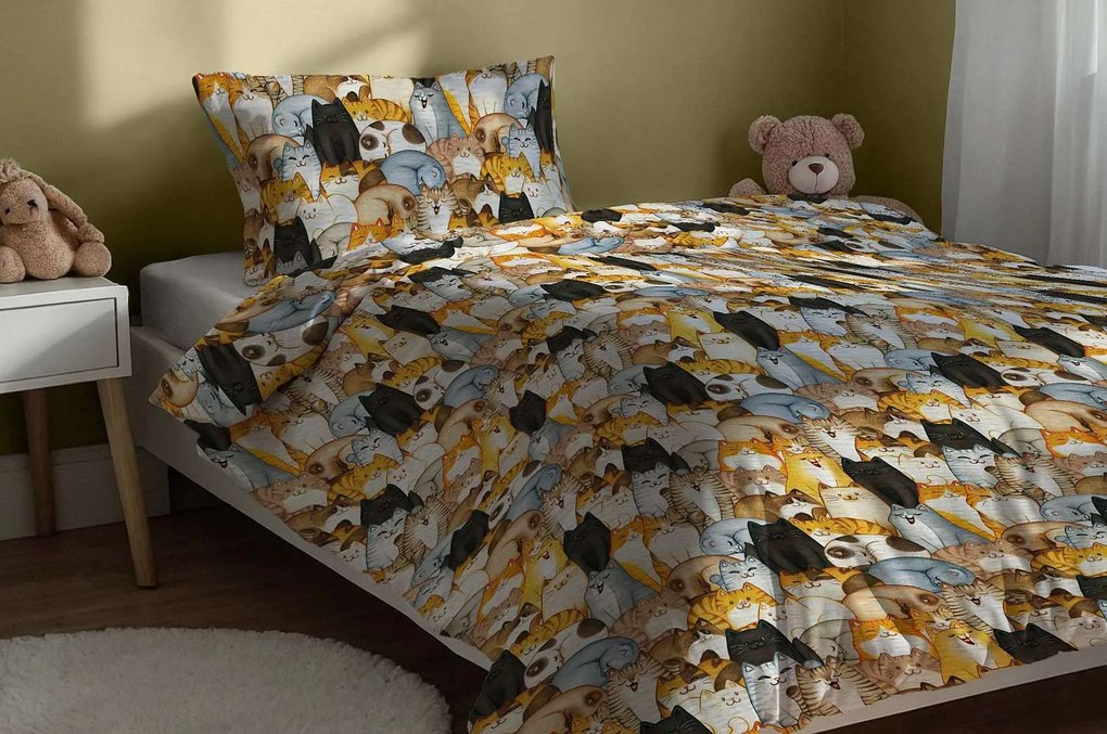 Krepové povlečení Kočky Velikost: 140 x 200 + 70 x 90