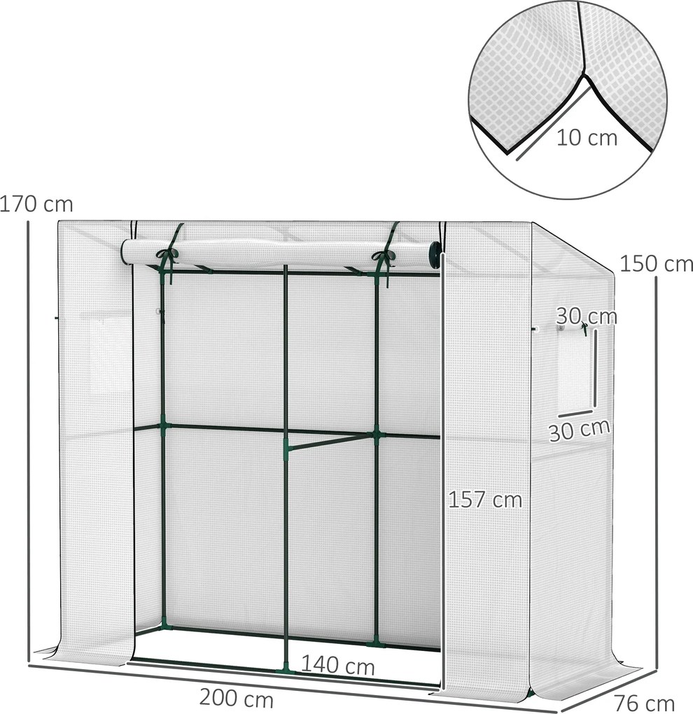 Outsunny skleník s rolovacími dveřmi, 2 okna, zimní skleník z ocelové fólie, skleník na balkon, zahrada, skleník na rajčata s UV ochranou 200x76x170c…