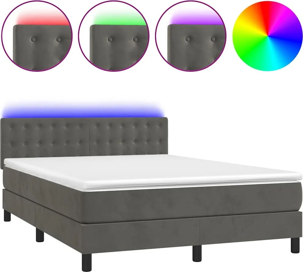 Box spring postel s matrací a LED tmavě šedá 140x200 cm samet 3134646