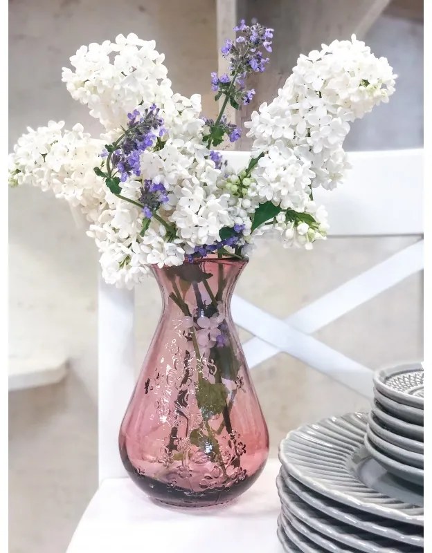 Váza z recyklovaného skla Floral růžová 20cm