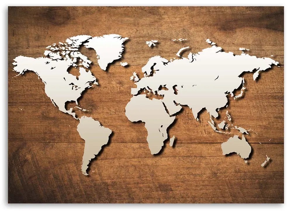 Gario Obraz na plátně Mapa světa na dřevěné desce Rozměry: 60 x 40 cm