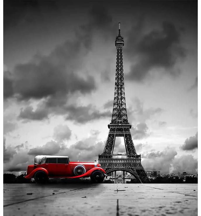Třídílná vliesová fototapeta Retro auto v Paříži, rozměr 225x250cm, MS-3-0027