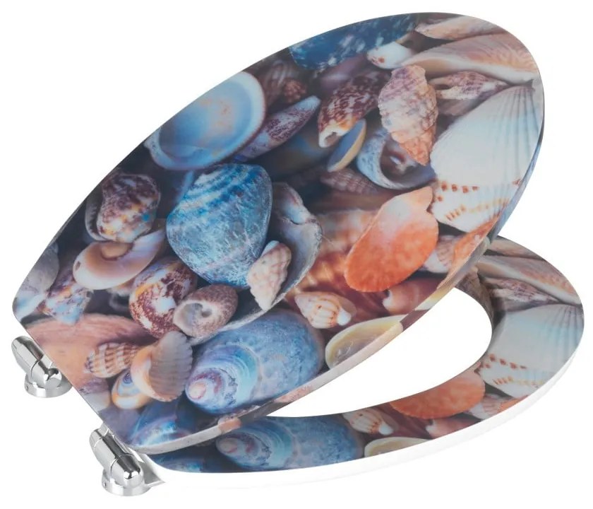 WC sedátko s 3D obrázkem a snadným zavíráním Wenko Sea Shell, 44,5 x 38 cm