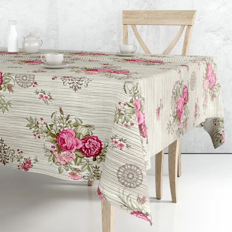 Ubrus PVC DC-6575D – Růžová zahrada v krajce (různé velikosti)