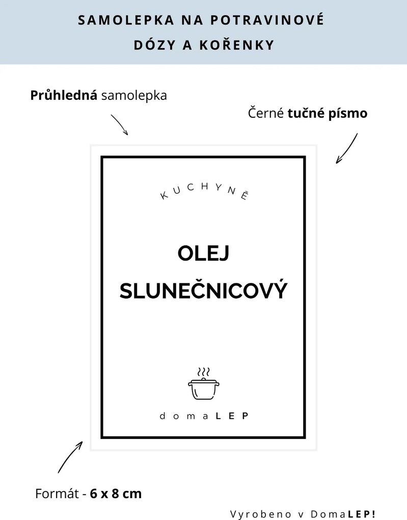Samolepka na láhev OLEJ SLUNEČNICOVÝ – průhledná, 6 x 8 cm, tučné písmo