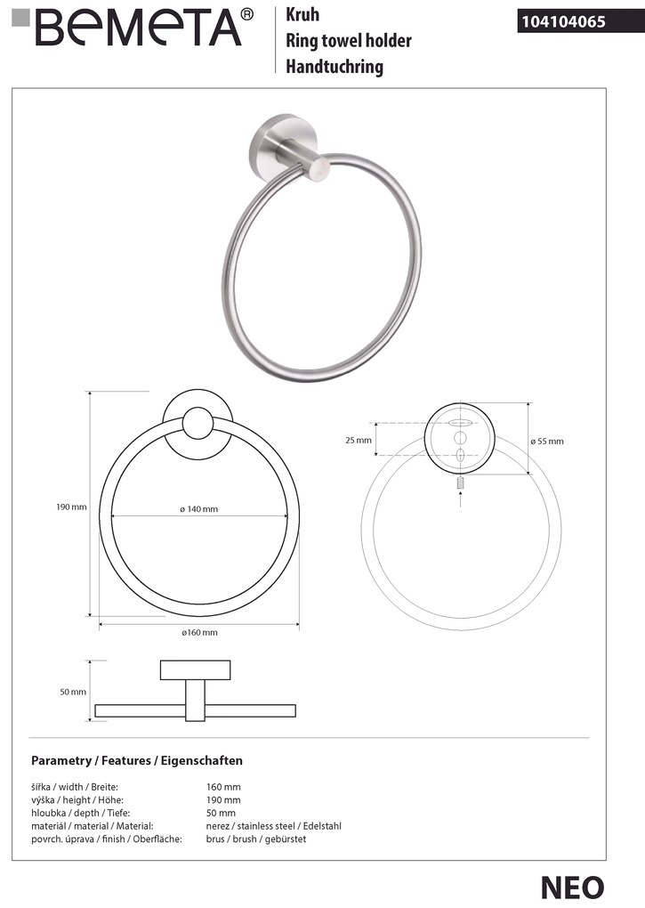 Bemeta Design NEO: Držák ručníků, kruhový -