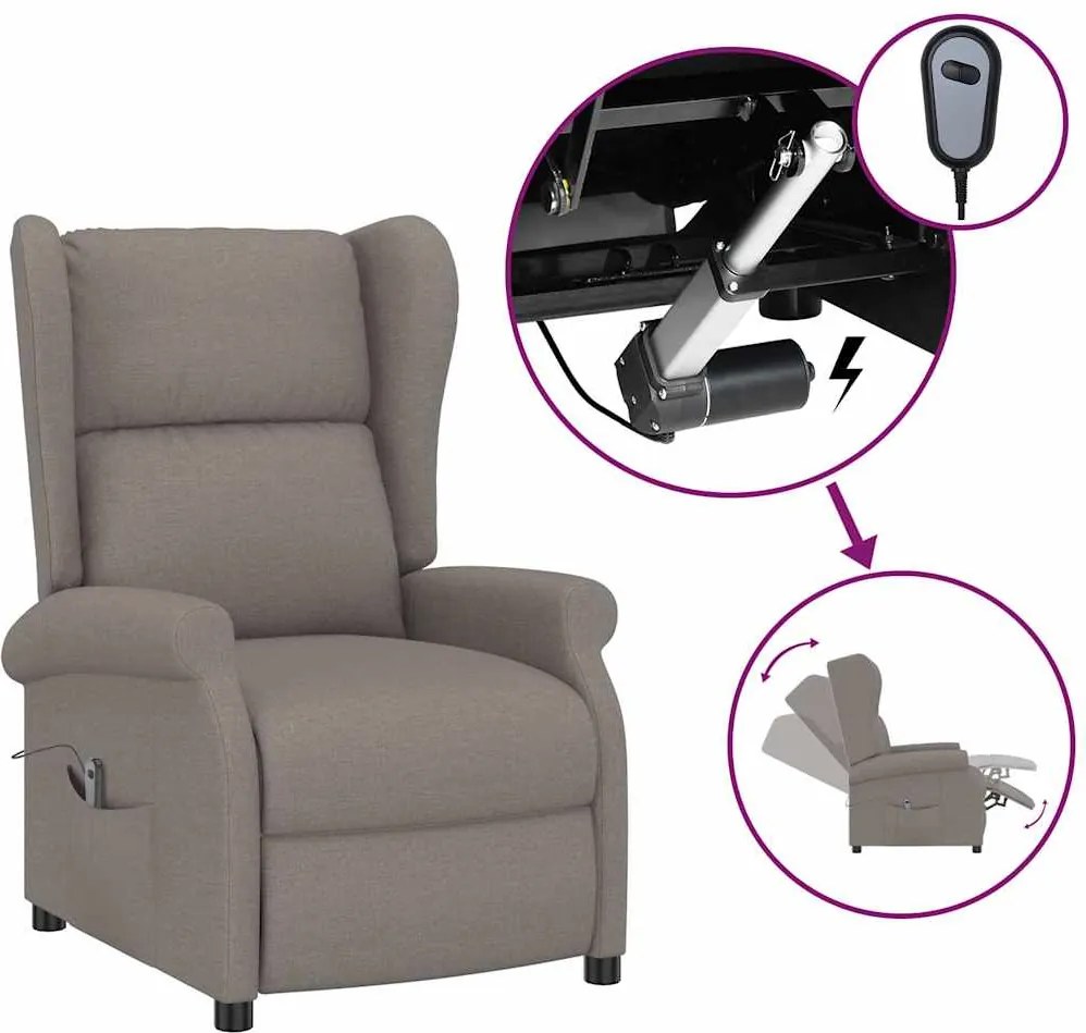 Elektrické polohovací křeslo ušák taupe textil 3098327