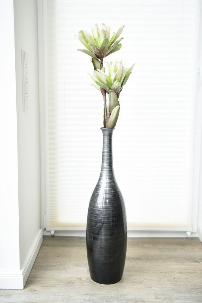 Váza DELGADA, sklolaminát, výška 77 cm, černo-stříbrná