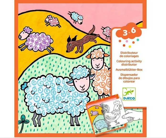 Djeco Zábavná krabička s omalovánkami a hrami - Farma