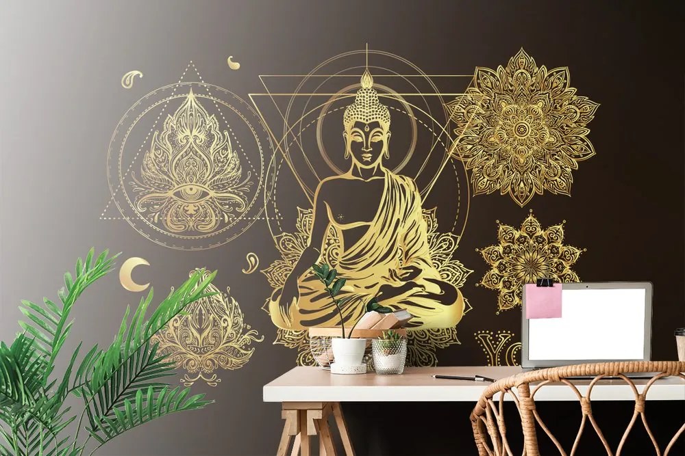 Tapeta zlatý meditující Budha
