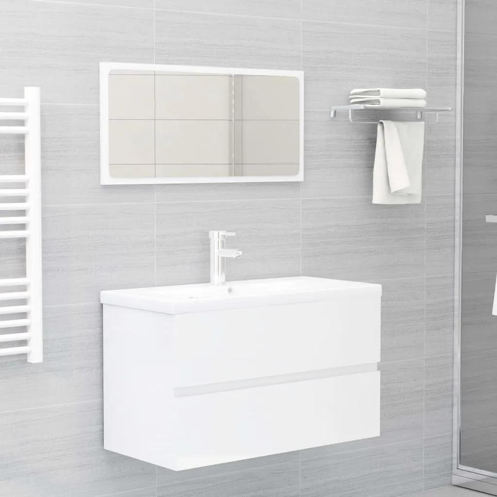 3dílný set koupelnového nábytku - se zrcadlem 80 cm - dřevotříska | bílý s vysokým leskem