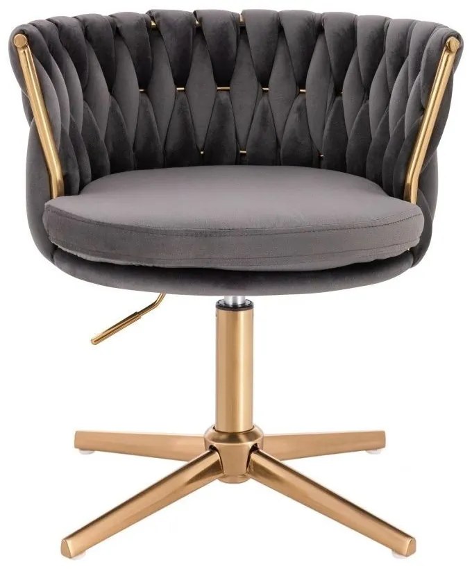 LuxuryForm DESIGN Otočná židle LYON VELUR na zlatém kříži - tmavě šedá