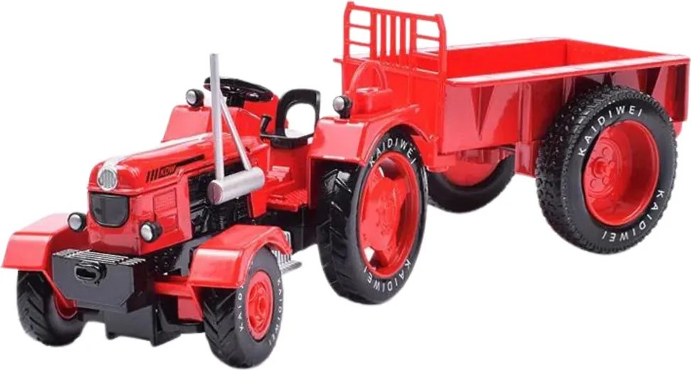 LEAN Toys Kovový zemědělský traktor s přívěsem, červený, v měřítku 1:18