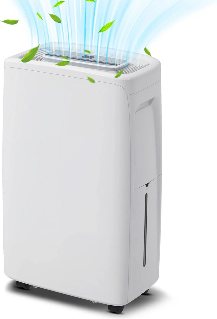 HOMCOM Elektrický odvlhčovač 12L/den, nádrž na vodu 1,5L, tichý odvlhčovač se 4 režimy, 2 rychlostmi, kolečky, LED displejem a časovačem pro 10-25 m²,