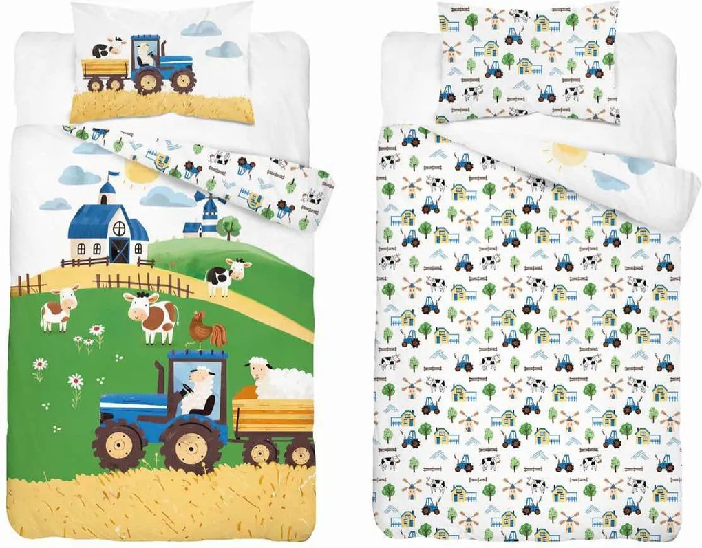 Detexpol Dětské bavlněné povlečení 90x120 farmářský modrý traktor – 5513 B - Mayamoo