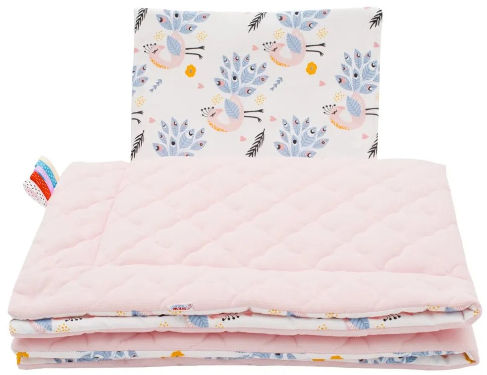 Oboustranný Set z Velvet do kočárku New Baby pávi růžový