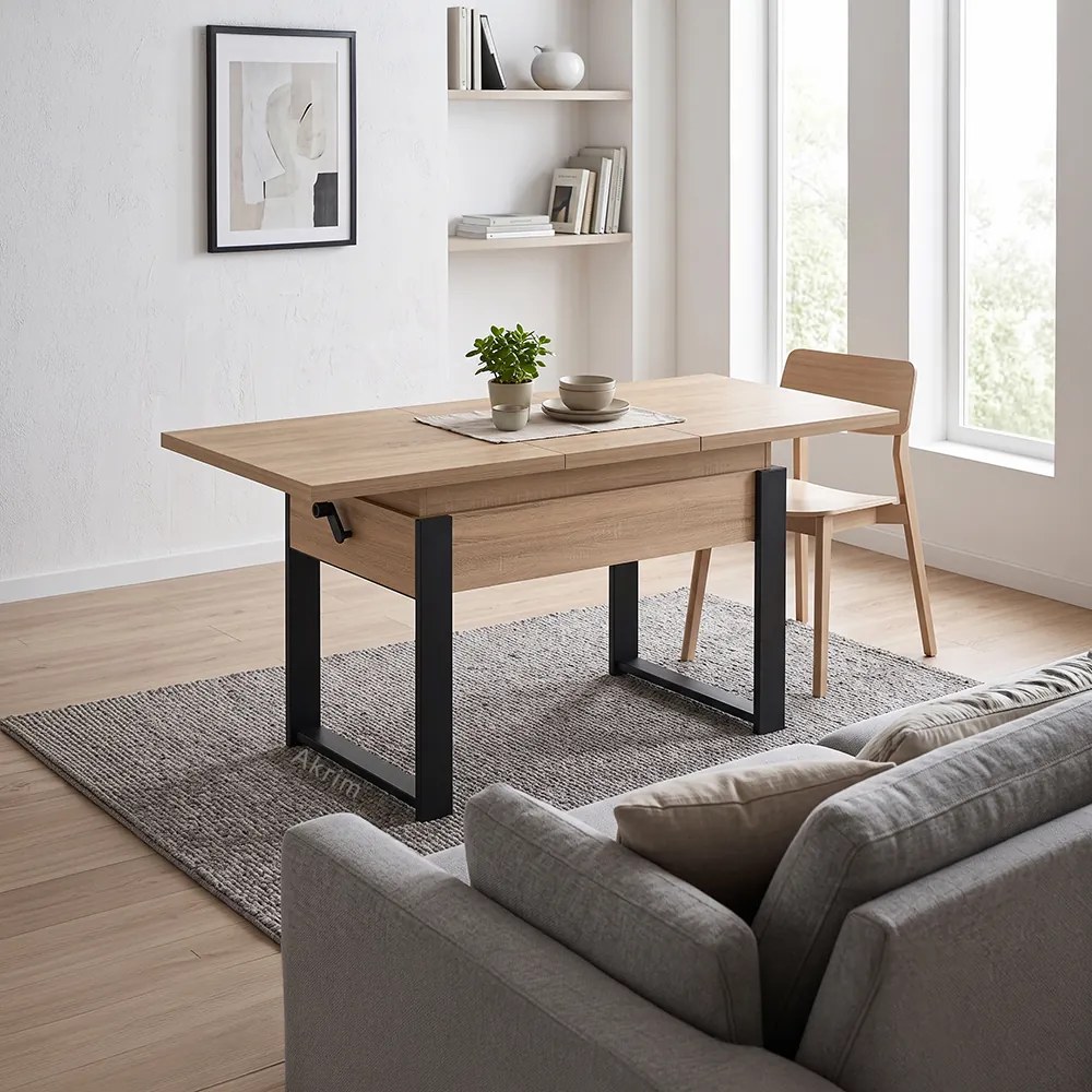 Rozkládací polohovací konferenční stolek HOGO 3v1 | 120-157x62,5-74,5x67 cm | síla horní desky 32 mm | dub sonoma/černé nohy