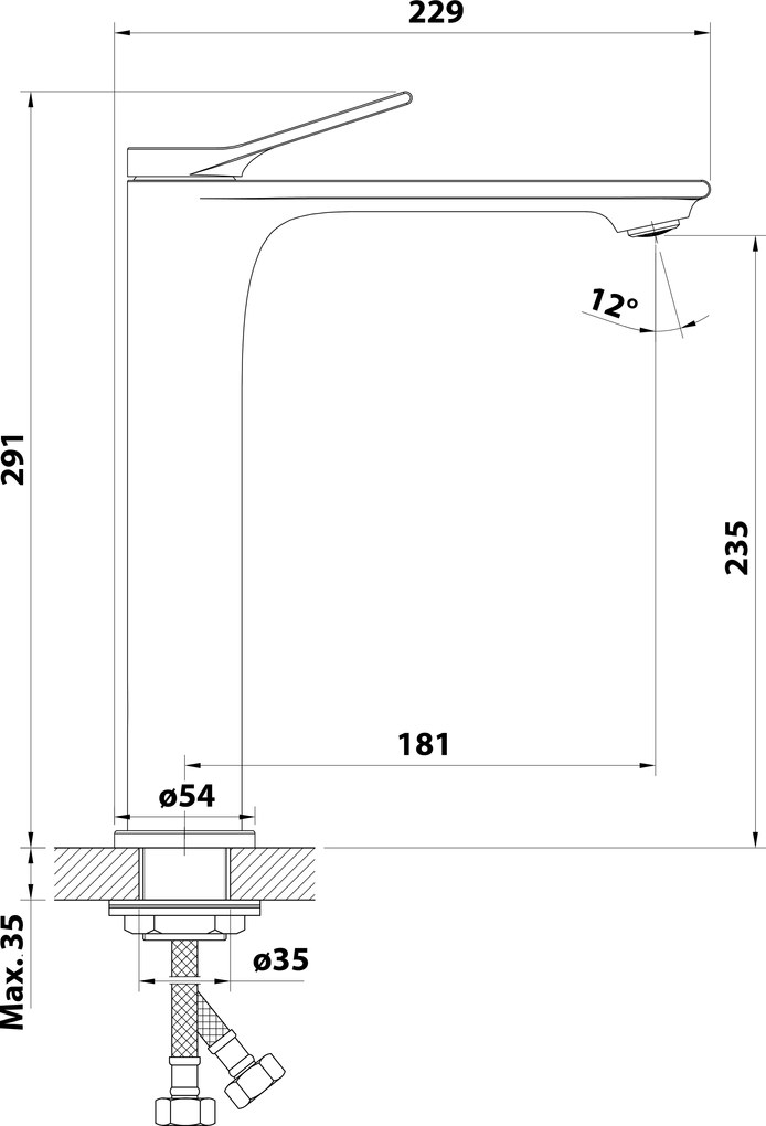 Aqualine Bolero umyvadlová baterie stojánková vysoká bez výpusti chrom BC006