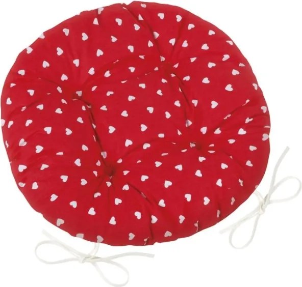 Bellatex Sedák Adéla prošívaný kulatý průměr 40 cm Srdíčka Červená,Bílá